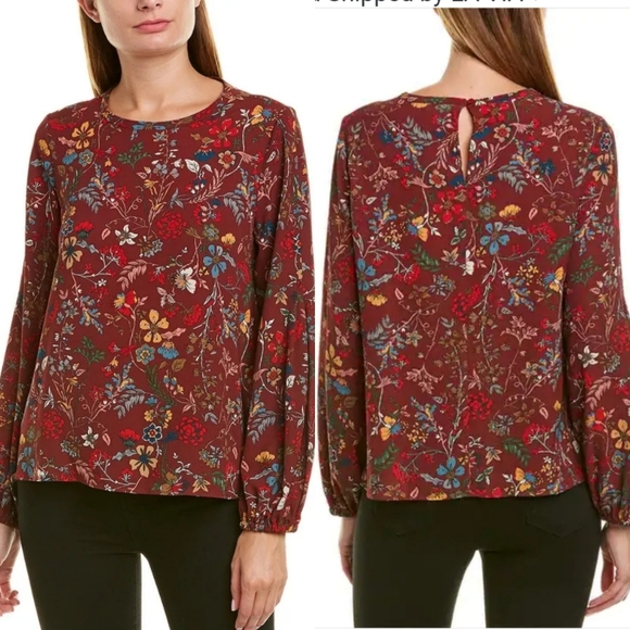 MARELLA | Tops | Marella Long Sleeve Floral Print Blouse Burgundy ...